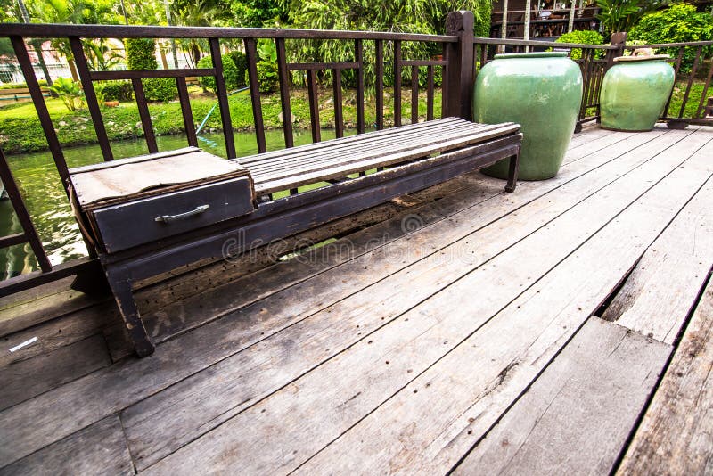 Wood Bench Outside Thai House Stock Image - Image of nature, amish ...
