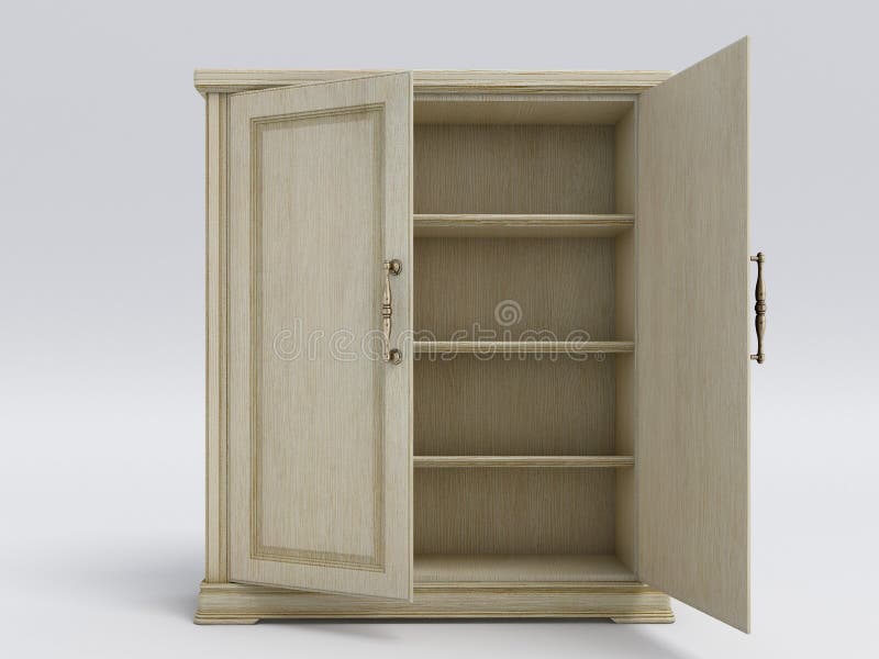 Wood Big White Open Cupboard; Stock Illustration - Illustration of ...