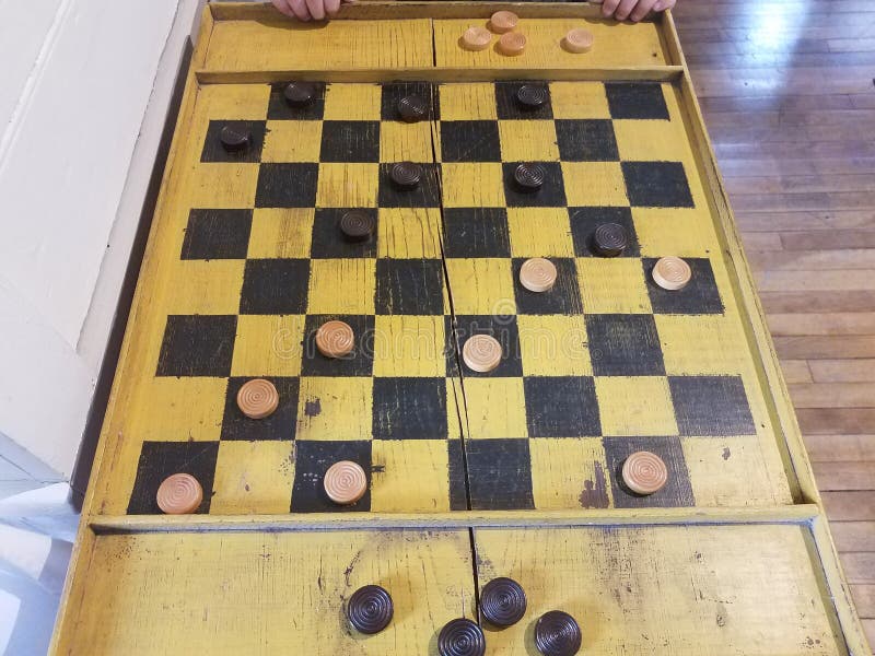 Wood Black and Yellow Checkerboard with Pieces Stock Photo - Image of ...