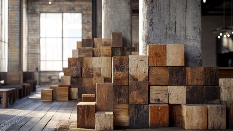 A Wood Block Floor with a Contemporary Decor Stock Image - Image of ...