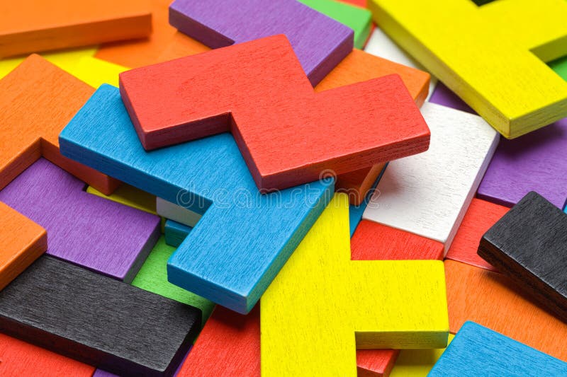 Wood Block Puzzle Pile stock image. Image of stack, shape - 153391663