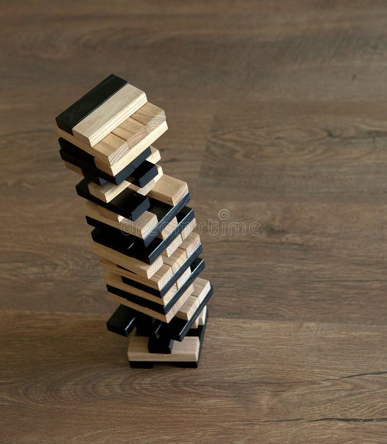 Wood Blocks Stack Game with Copy Space, Background. Ending the Game ...