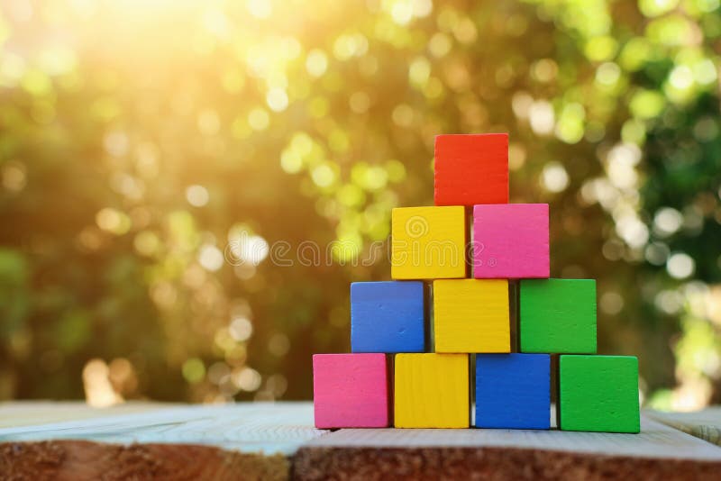 Wood Blocks Stacking As Step Stairs. Success and Development Concept ...