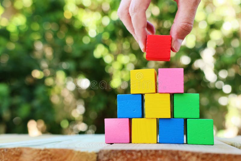Wood Blocks Stacking As Step Stairs. Success and Development Concept ...