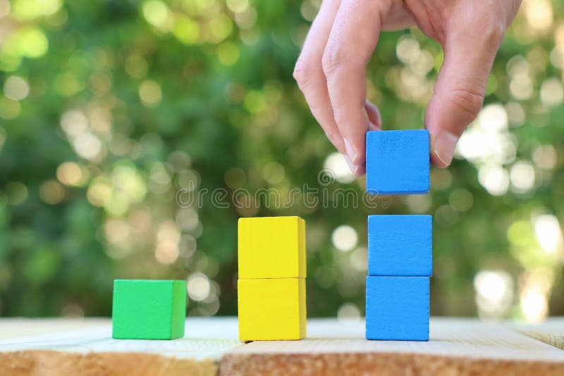 Wood Blocks Stacking As Step Stairs. Success and Development Concept ...