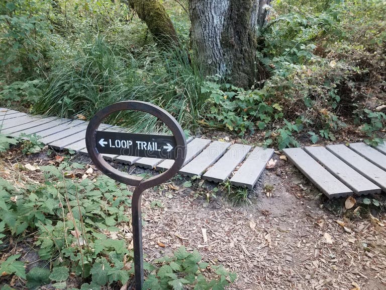 Wood Boardwalk on Path or Trail with Loop Trail Sign Stock Photo ...