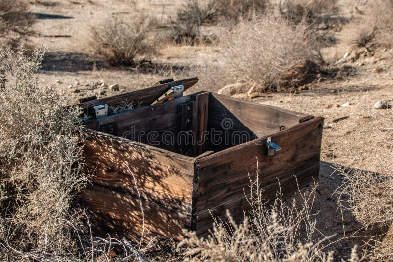 Wood Box in Desert stock image. Image of lock, landscape - 230294567