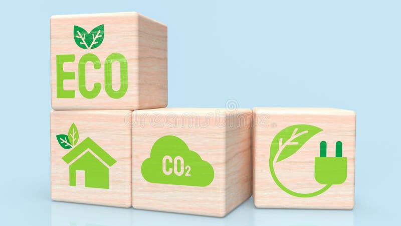 The Wood Brick on Blue Background for Eco or Ecological Concept 3d ...