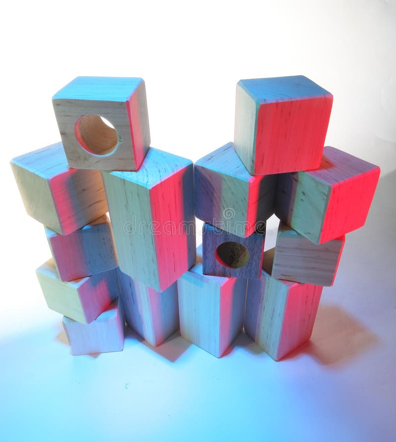 Wood Bricks in Colorful Light Stock Image - Image of bricks ...