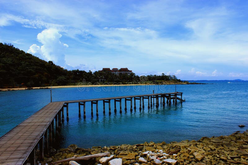 Wood Bridge Along in Island Beach Stock Image - Image of harbor, mast ...