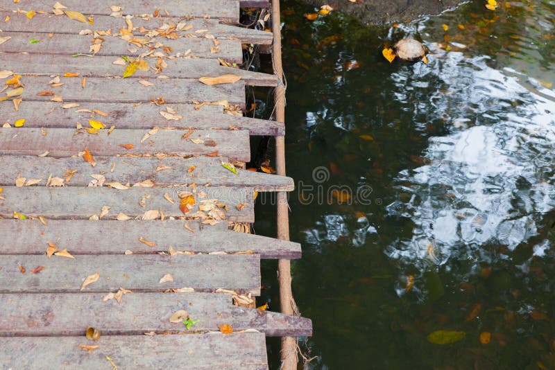 Wood bridge over the pond stock photo. Image of path - 105942282