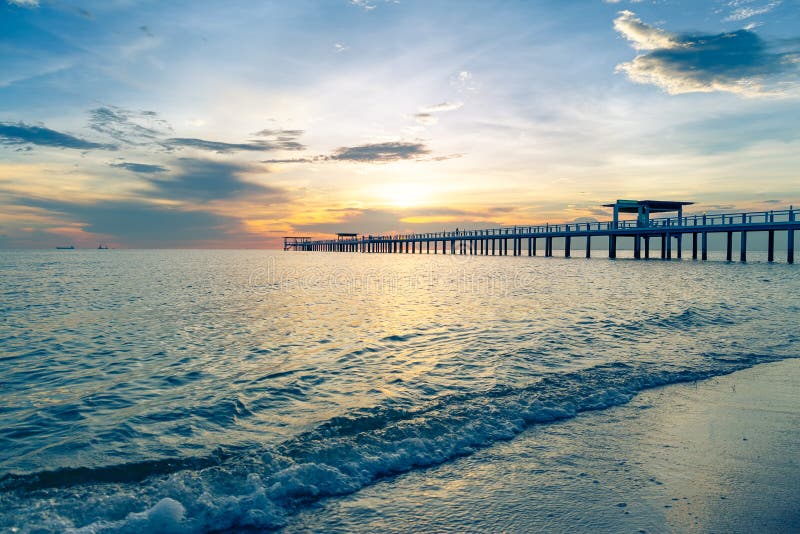 Wood bridge and sea stock photo. Image of sunny, relaxation - 176064340