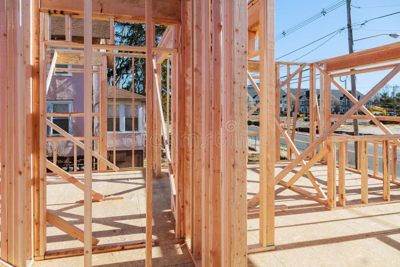 Wood Building Frame at Multi-Family Housing Construction Stock Photo ...