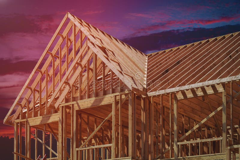 Wood Building Frame at Multi-Family Housing Construction Stock Photo ...