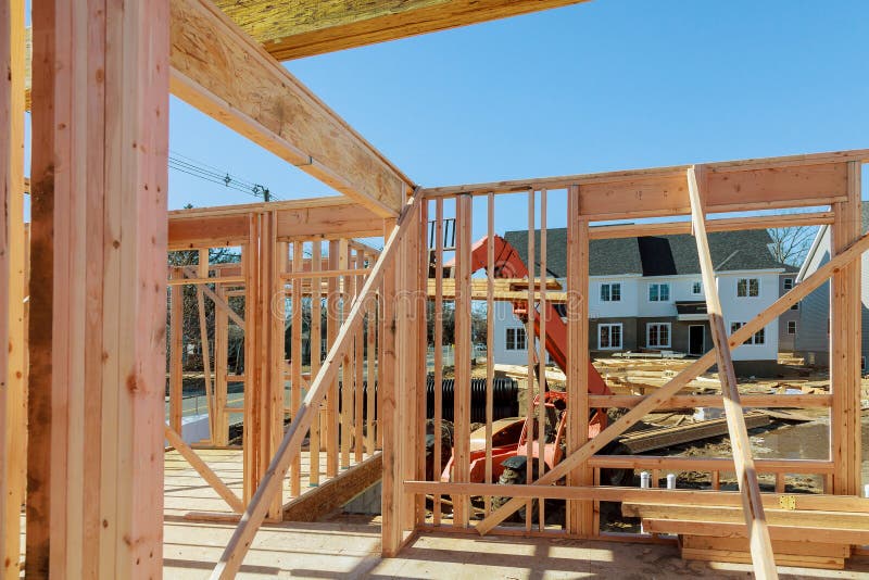 Wood Building Frame at Multi-Family Housing Construction Stock Image ...