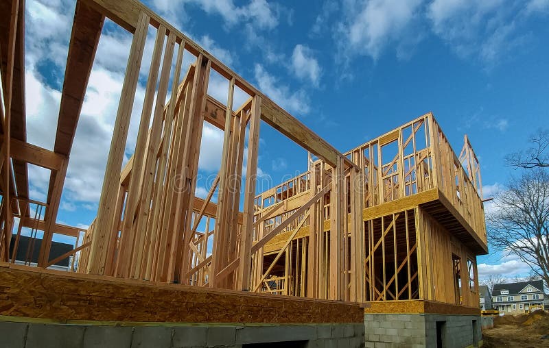 Wood Building Frame at Multi-Family Housing Construction Site Stock ...