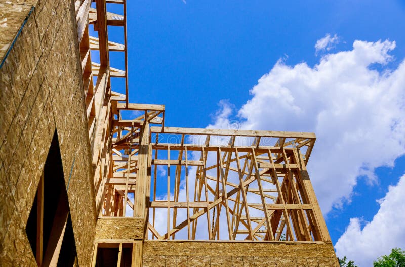 Wood Building Frame Structure on a New Development Stock Image - Image ...