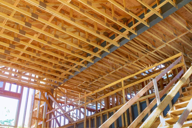 Wood Building Frame Structure on a New Development Stock Image - Image ...
