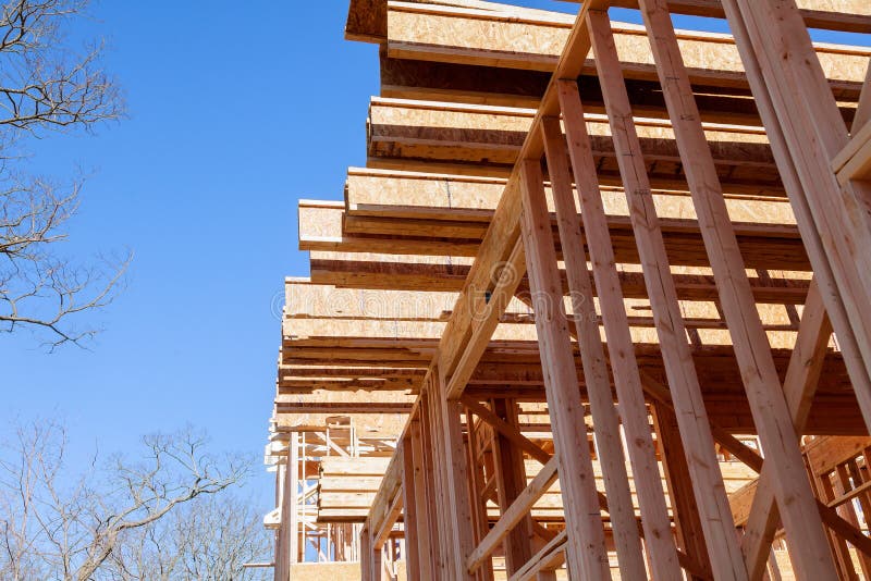 Wood Building Frame Structure on a New Development Stock Photo - Image ...