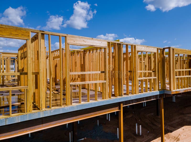 Wood Building Frame Structure on a New Development Stock Image - Image ...