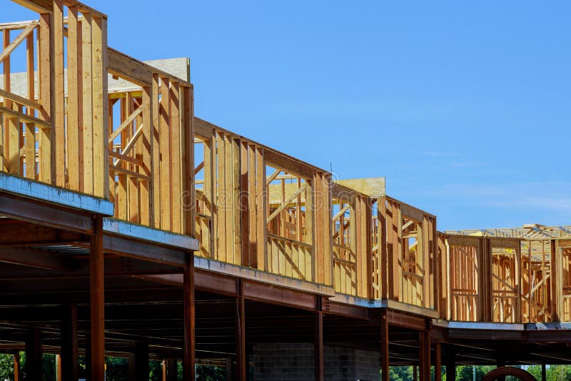 Wood Building Frame Structure on a New Development Stock Photo - Image ...