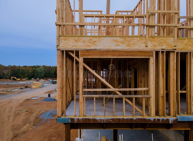 Wood Building Frame Structure on a New Development Stock Image - Image ...