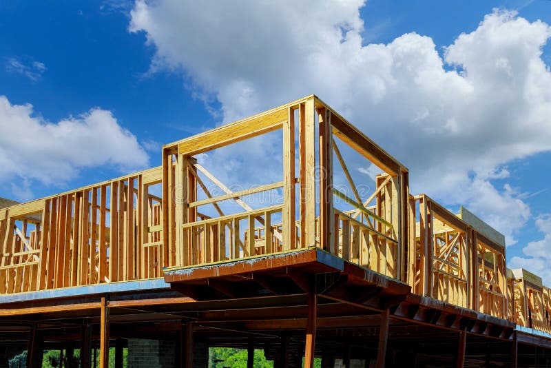 Wood Building Frame Structure on a New Development Stock Image - Image ...