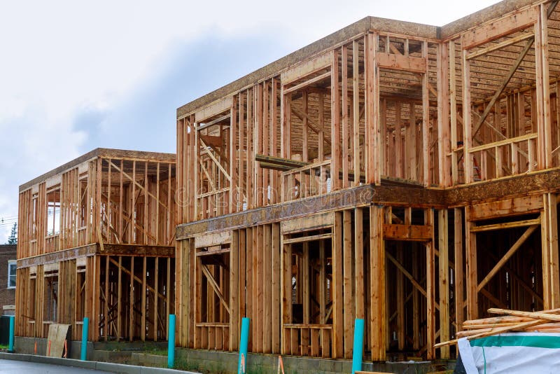 Wood Building Frame Structure on a New Development Stock Image - Image ...