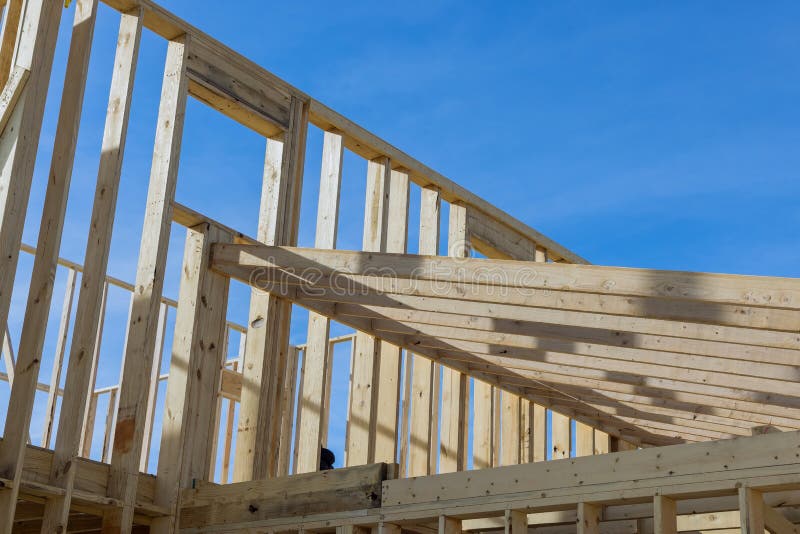 Wood Building Frame Structure on a New Development Stock Photo - Image ...