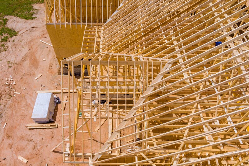 Wood Building Frame Structure on a New Development Stock Image - Image ...