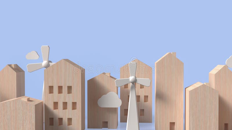 The Wood Building and Wind Turbine for Property Concept 3d Rendering ...