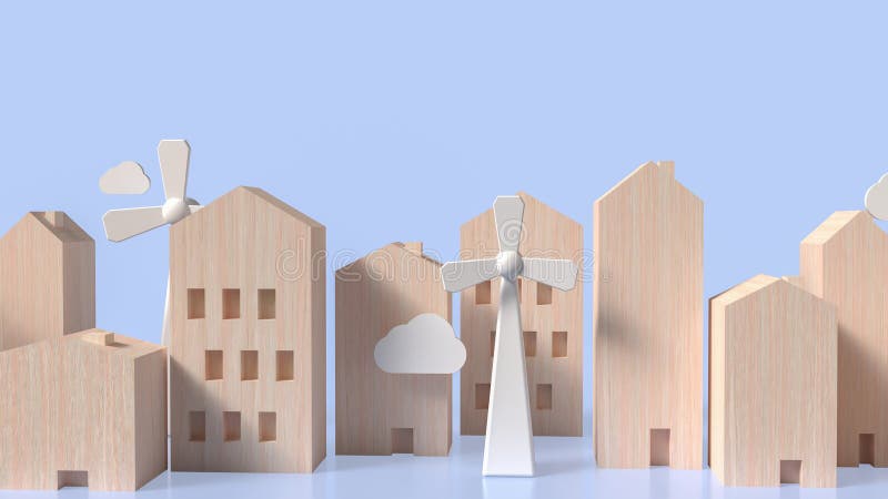 The Wood Building and Wind Turbine for Property Concept 3d Rendering ...
