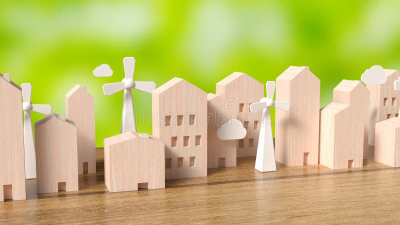 The Wood Building and Wind Turbine for Property Concept 3d Rendering ...