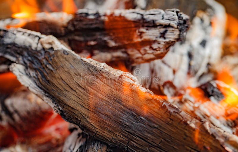 Wood Burning in the Barbecue, Embers Smoldering, Selective Focus Stock ...