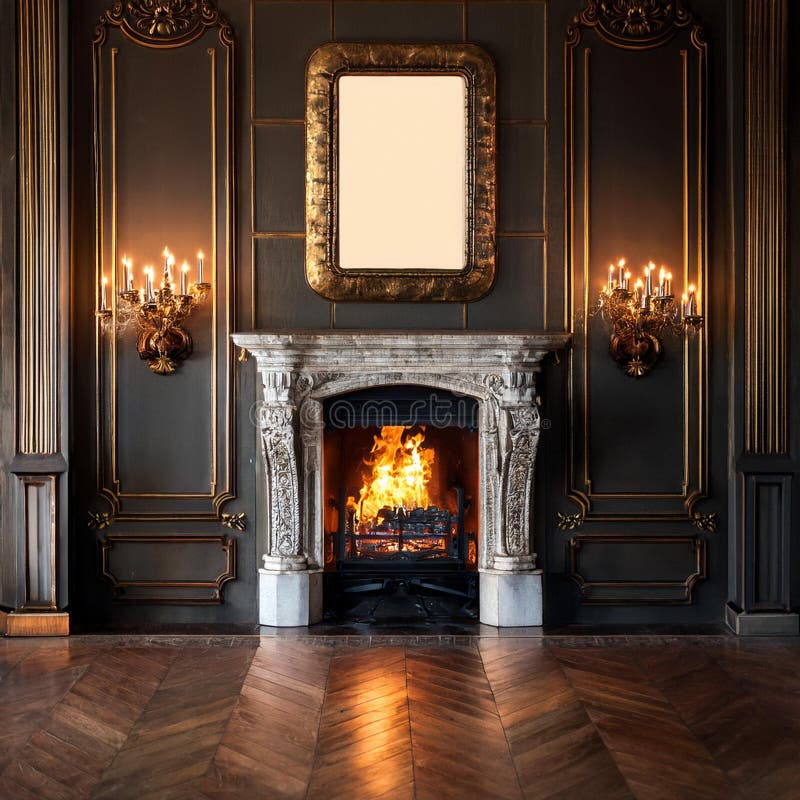 Wood Burning in the Fireplace, AI Generated Stock Illustration ...