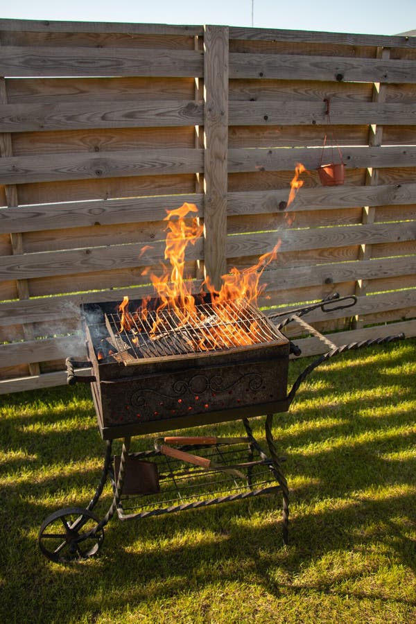 Wood Burning Inside a Barbecue Grill Stock Image - Image of bonfire ...