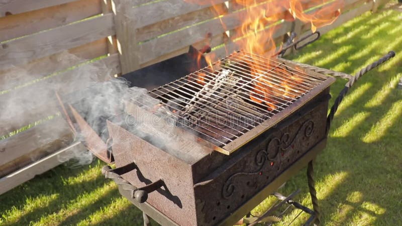 Wood Burning Inside a Barbeque Grill Stock Video - Video of cooking ...