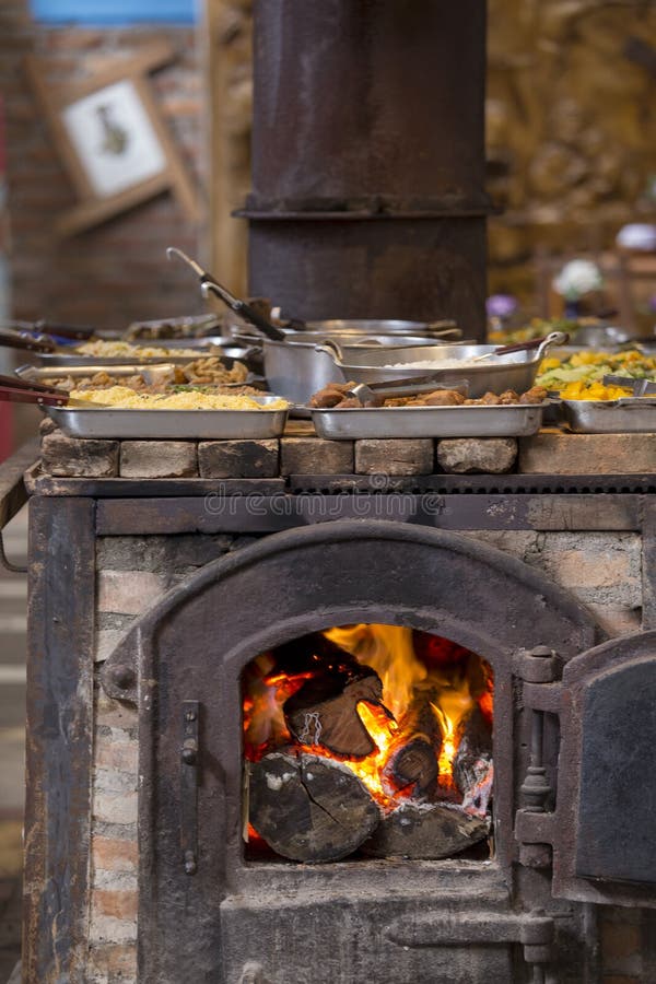 Wood Burning Stove with Pans Stock Image - Image of folk, culture ...