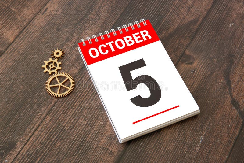 Wood Calendar with Date and Old Clock. Saturday 5 October Stock Image ...