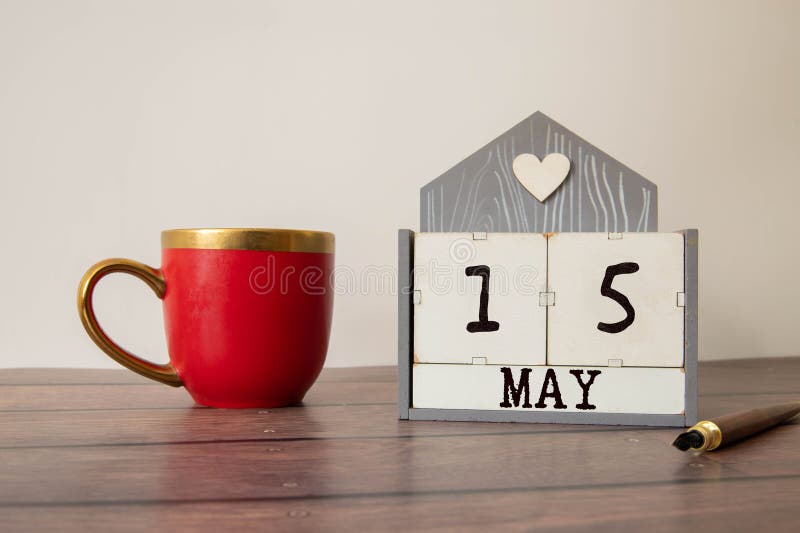 Wood Calendar with Date and Old Clock. Wednesday 15 April Stock Image ...