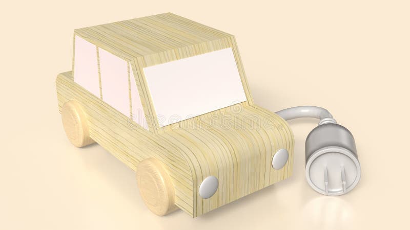 The Wood Car and Electric Plug for Technology Concept 3d Rendering ...