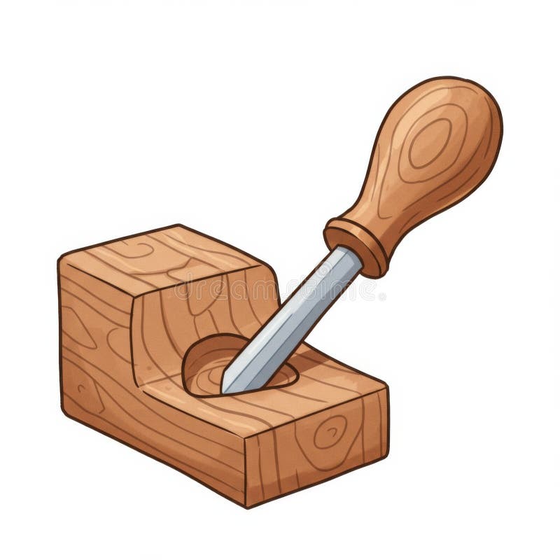 Wood Carving with a Chisel: Detailed Illustration Stock Illustration ...