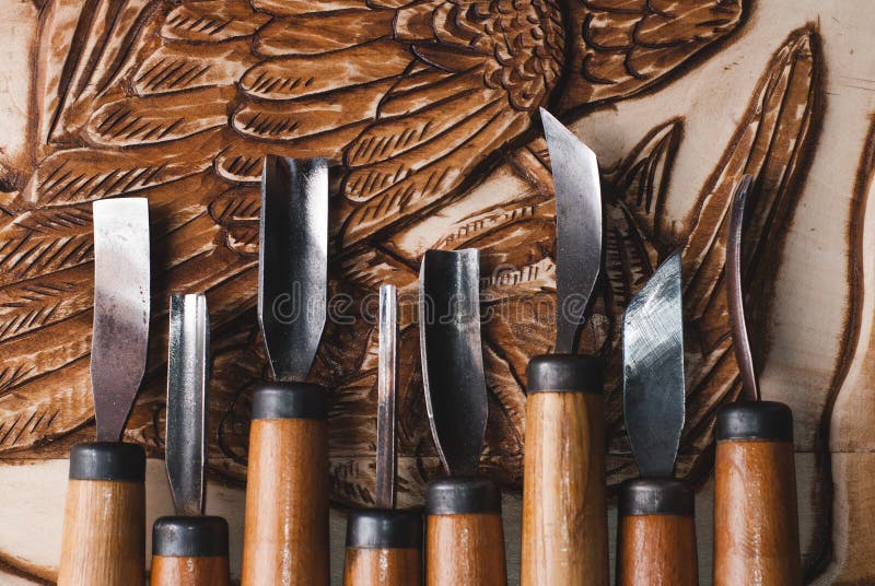 Wood Carving Craft Tools, Wood Engraving Texture, Stock Image - Image ...