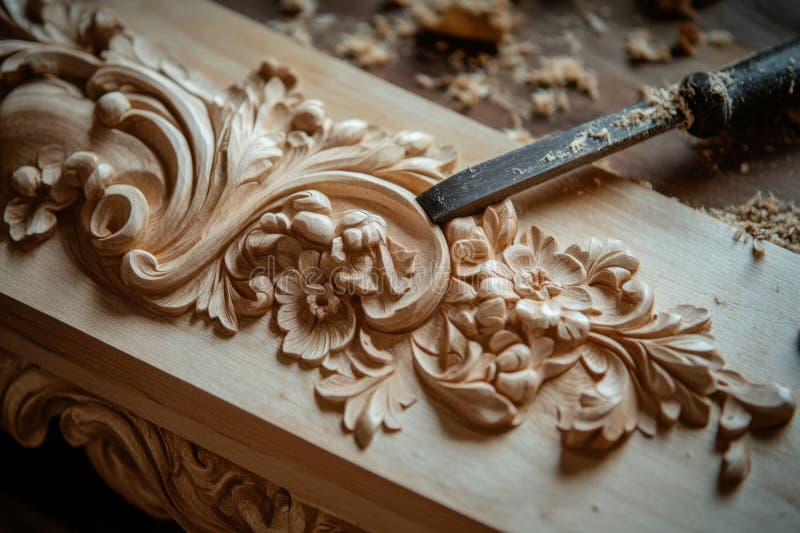 A Wood Carving of a Flower with a Chisel Stock Illustration ...