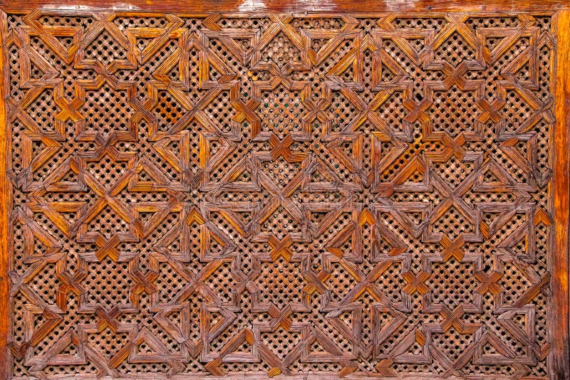 Wood Carving of Geometry Islamic Pattern - Morocco Stock Image - Image ...