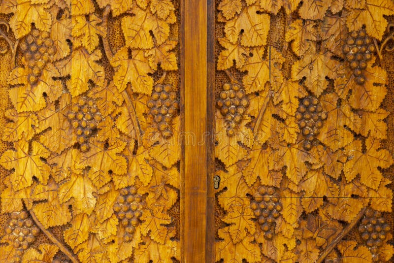 Wood Carving of Grape Leaves and Grapes Stock Photo - Image of carving ...