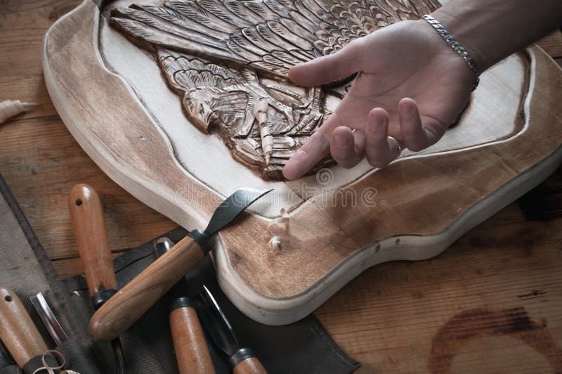 Wood Carving, Hand of a Craftsman for the Tool, Stock Photo - Image of ...