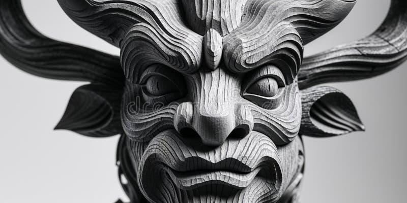 Wood Carving of a Mythical Creature Face Stock Photo - Image of face ...
