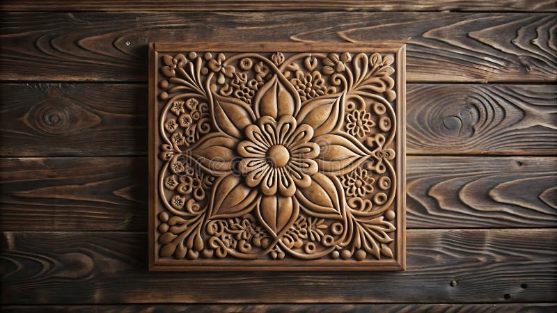 Wood Carving Overhead, Floral Relief, Brown Wood Panel Stock ...