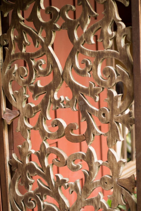 Wood Carving with Scroll, Leaf and Flower Pattern Stock Image - Image ...